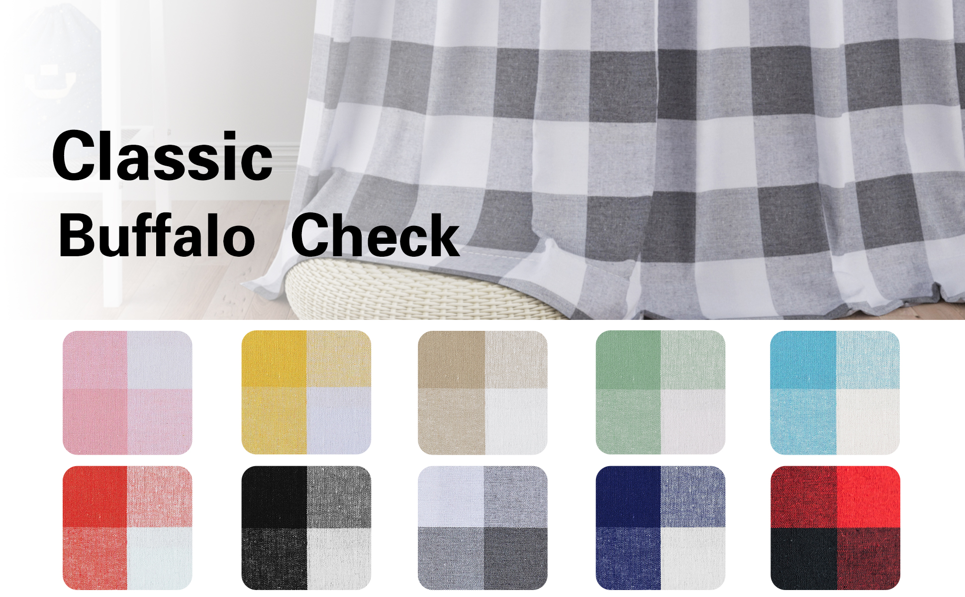 Hook Type Cotton Buffalo Check Curtains Living Room Bedroom Gingham ...