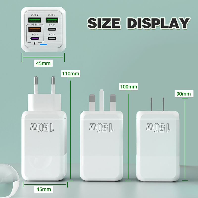 150W Multi Port Flash Charger 3USB+3PD Fast Charger 5V 3A USB Type C ...