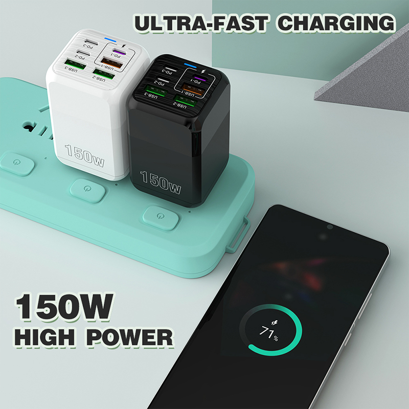 150W Multi Port Flash Charger 3USB+3PD Fast Charger 5V 3A USB Type C ...