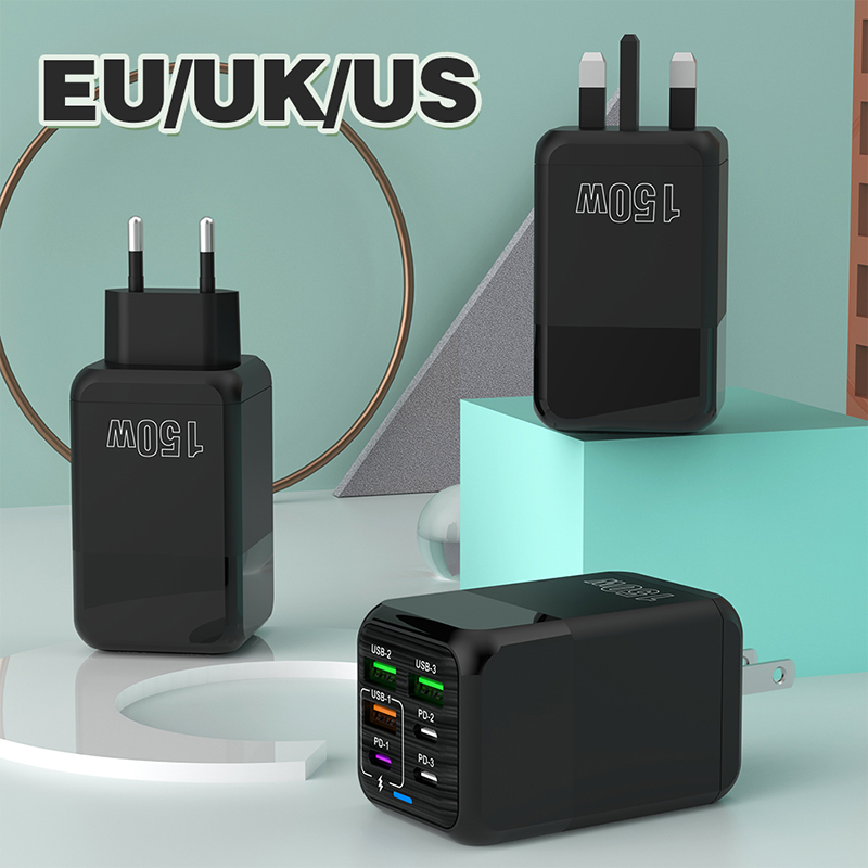 150W Multi Port Flash Charger 3USB+3PD Fast Charger 5V 3A USB Type C ...