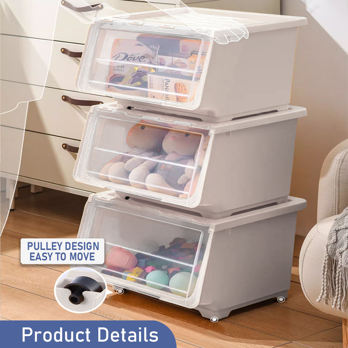 30L/48L/60L Multipurpose Front Opening Storage Box Stackable Toy Snack ...