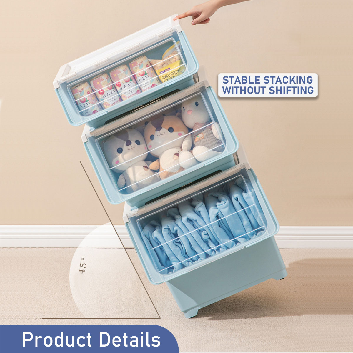 30L/48L/60L Multipurpose Front Opening Storage Box Stackable Toy Snack ...