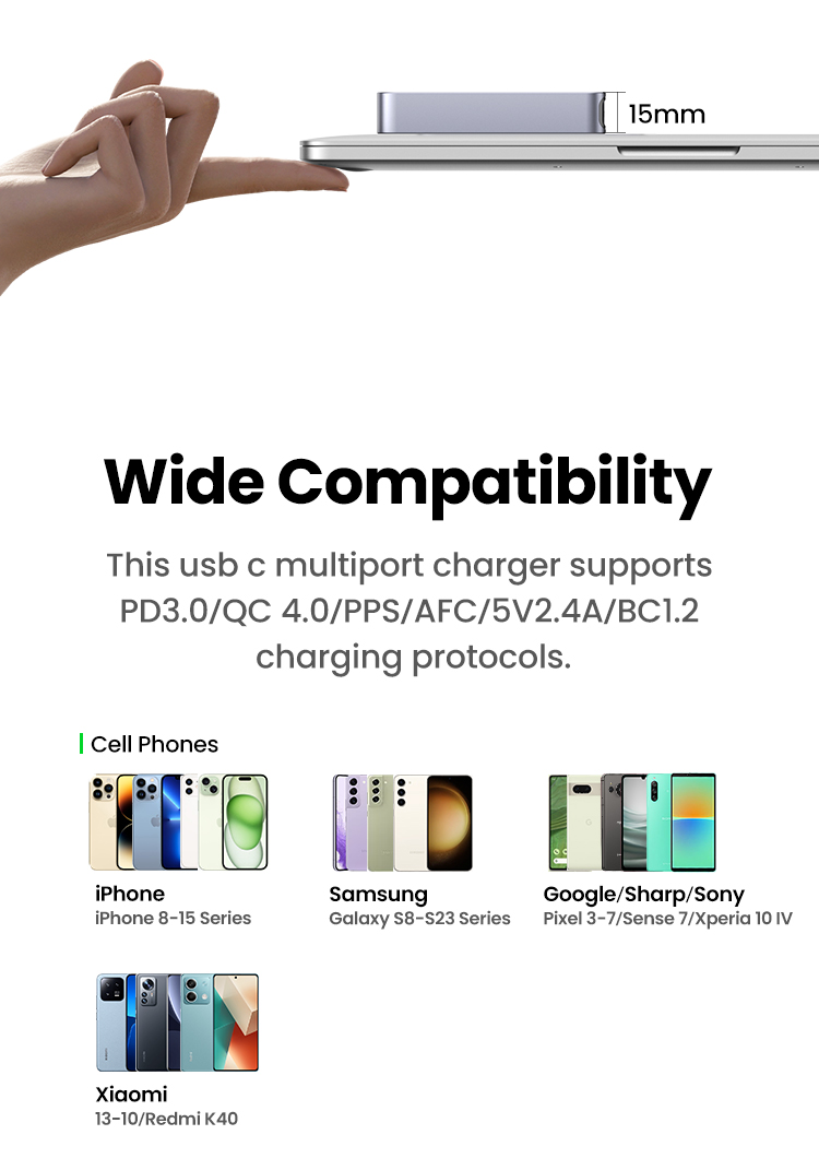 UGREEN GaN 65W Ultra-thin Fast Charger Adapter 3-Port GaN Compact Fast PPS Wall Charger for ...