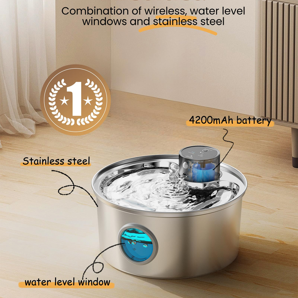 Wireless Cat Automatic Water Fountain Stainless Steel Pet Water ...