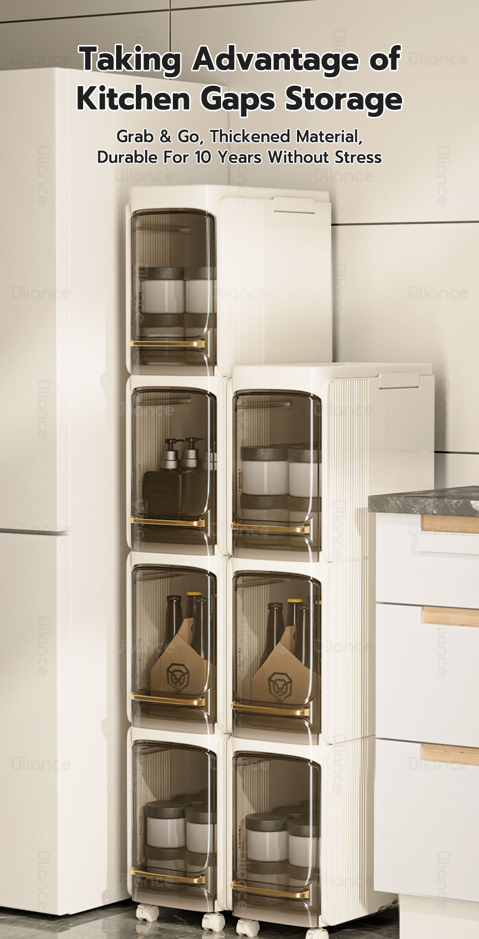 Uliance 20-27cm Slim Cabinet Space Saver Cabinet Plastic Foldable Side ...