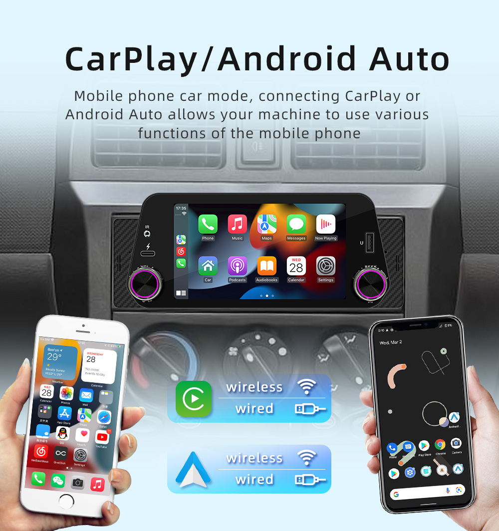Conentool 5.1" 1 Din Car Stereo Radio Carplay Android Auto Touch Screen ...