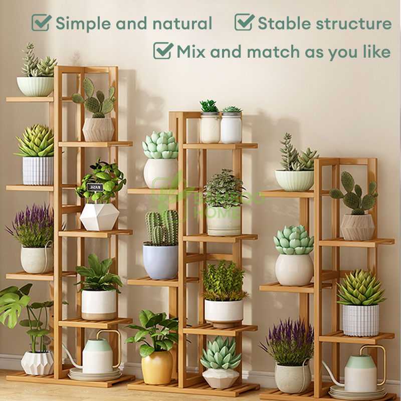 【NEW】 Bamboo Flower rack Plant Stand Rack Flower Stand Gardening Shelf ...