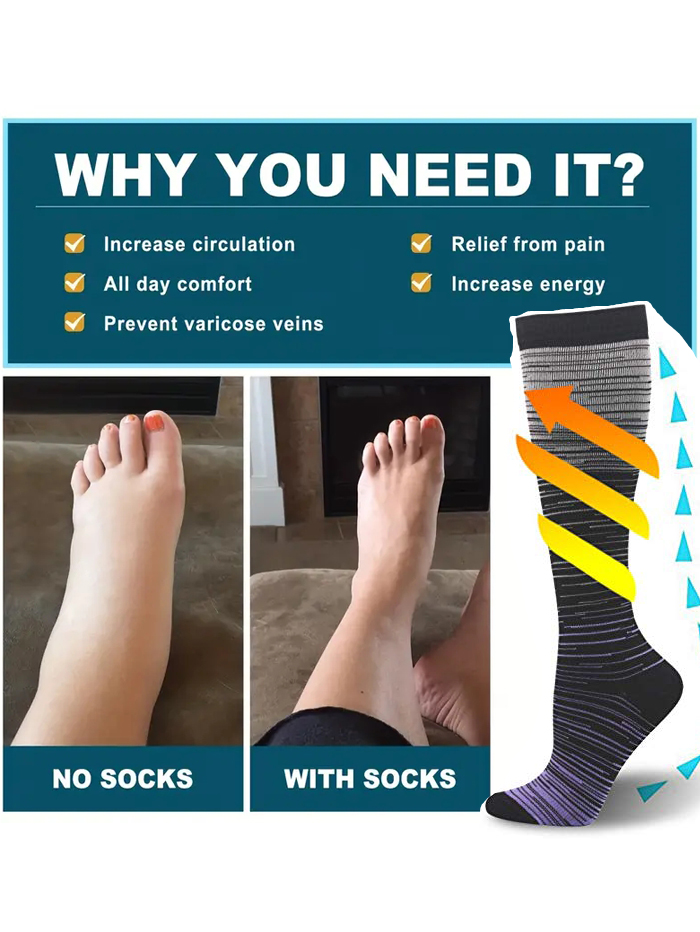 Compression Socks Varicose Vein Men/Women Stretch Gradient Sports Socks ...