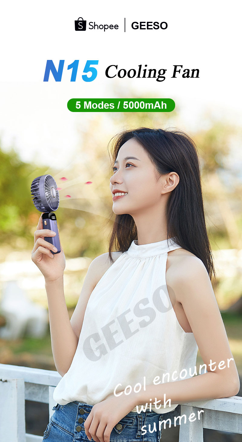 GEESO Kipas Mini 5 Modes Mute Mini Handheld Fan 5000mAh Mini Portable ...