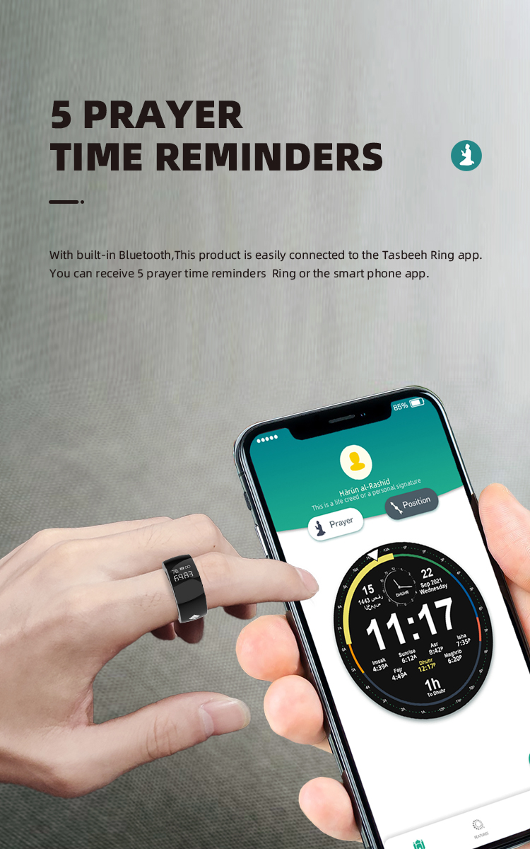 Smart Tasbih Tally Counter Ring Zikr Ring Bluetooth Tasbih Ring Equantu ...