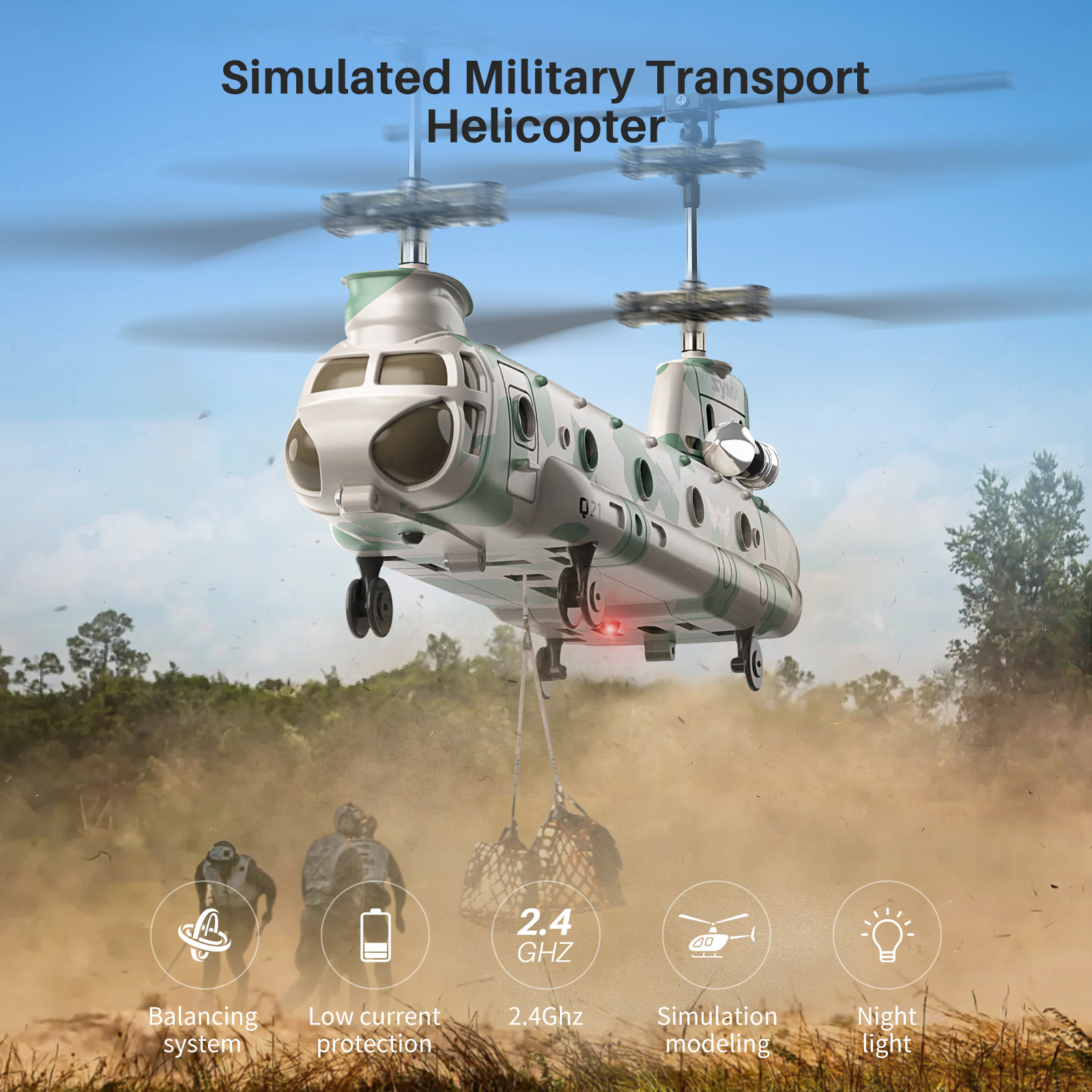 SYMA Remote Control Helicopter,2.4GHz Q21 Military Transport RC Armed ...