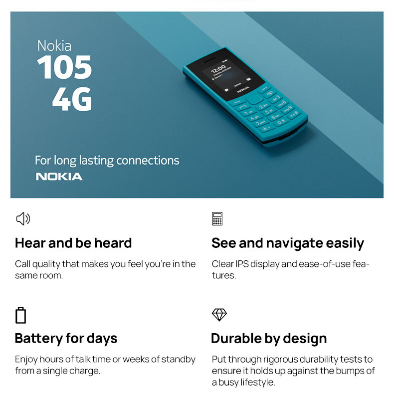 Nokia 105 4G Keypad Basic Phone 1.8'' Screen Dual Sim 1450mAh Durable ...