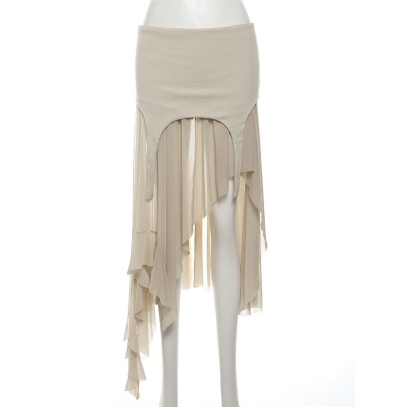 Cutenew Y2K Asymmetrical Ruffle Long Skirt Women High Waist 2000s ...