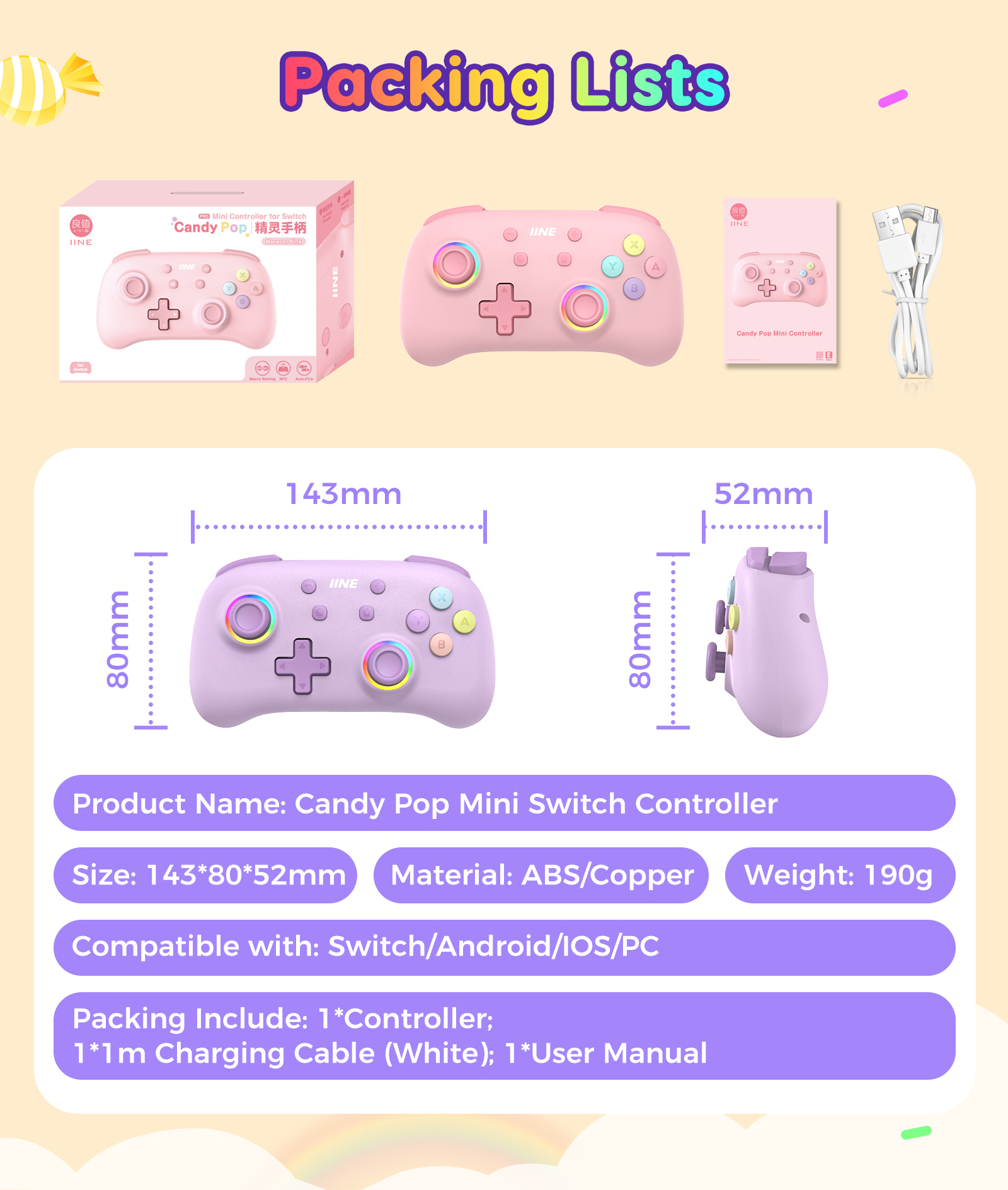 IINE Candy Pop Mini Controller for Switch/Android/IOS/PC with NFC ...