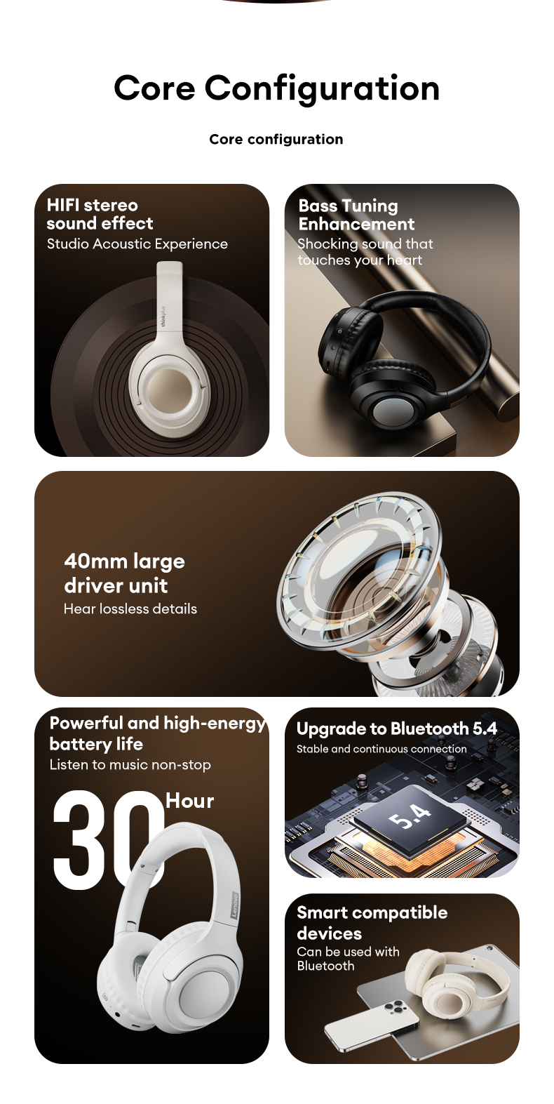 Lenovo TH54 Bluetooth Headphone Gaming Low Latency Music Noise ...