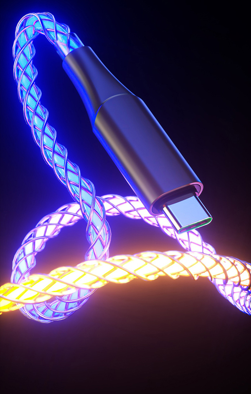 3 In 1 66W 6A RGB Light Fast Charging Cord Breathing Light USB Type C ...