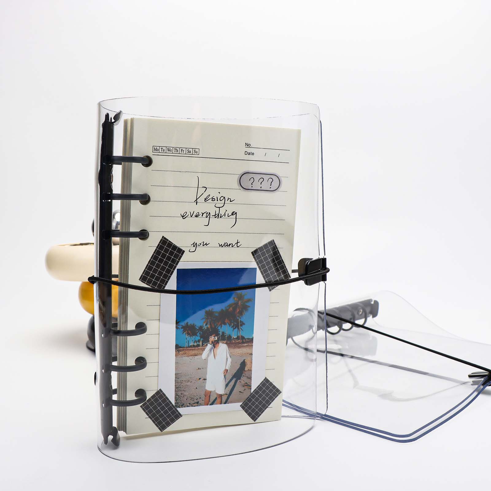 Clear A5 A6 Binder Cover with Bandage Thick PVC Black 6 Ring Binder ...