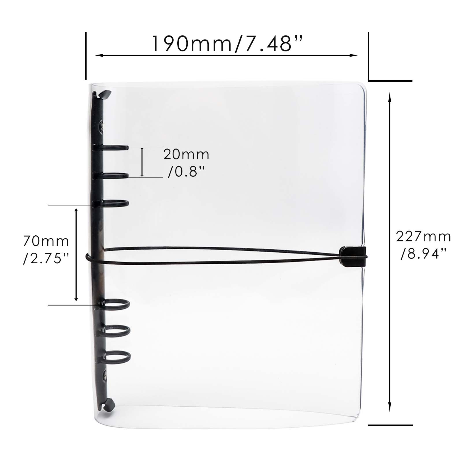 Clear A5 A6 Binder Cover with Bandage Thick PVC Black 6 Ring Binder ...