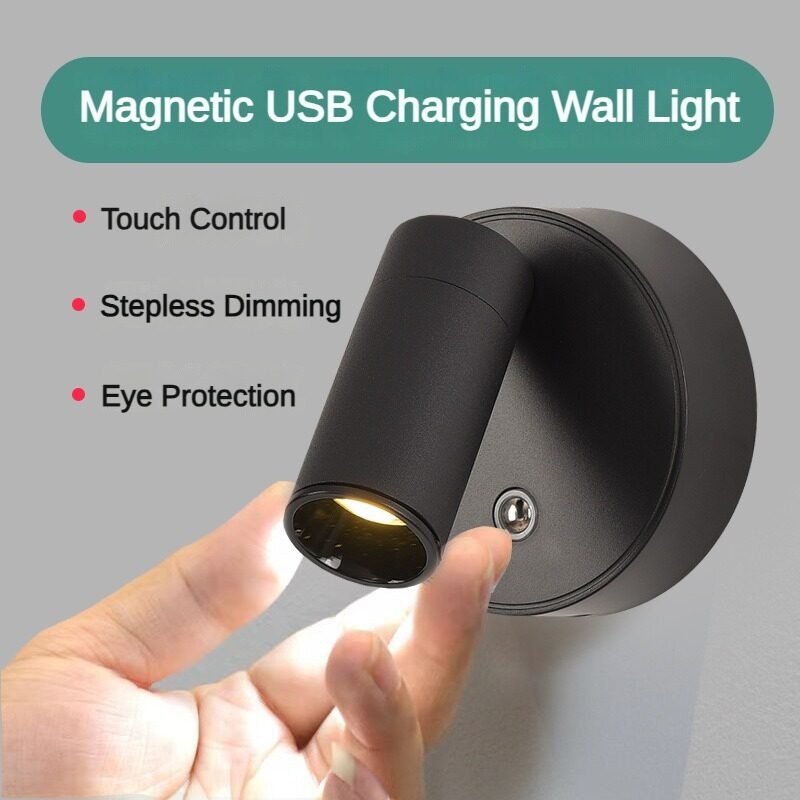 2000mAH Magnetic Base Led Wireless Wall Light USB Rechargeable Wall ...