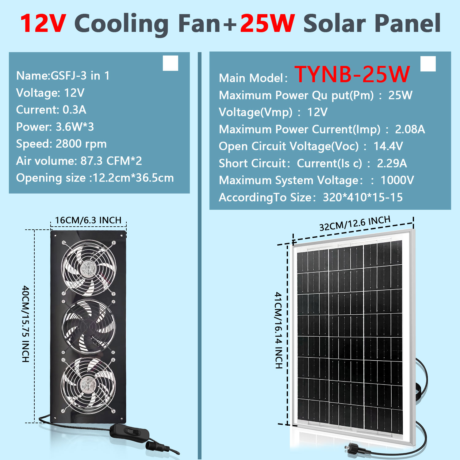 Solar Fan (25W Solar Panel+Three Solar Exhaust Fans) Loteng Pondok Kandang anjing Kipas solar ...