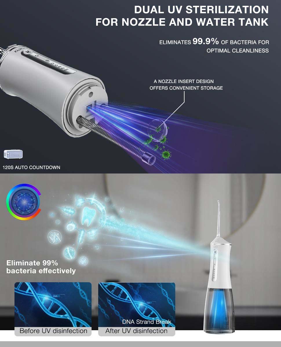 Kiwibird Cordless Pulse Rechargeable Portable Water Dental Flosser Waterproof Rechargeable UV衝牙器 ...