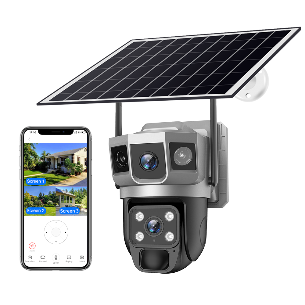 LLSEE V380 three screen 2 lens 4K 8MP solar camera 4G SIM card CCTV wireless WIFI outdoor ...