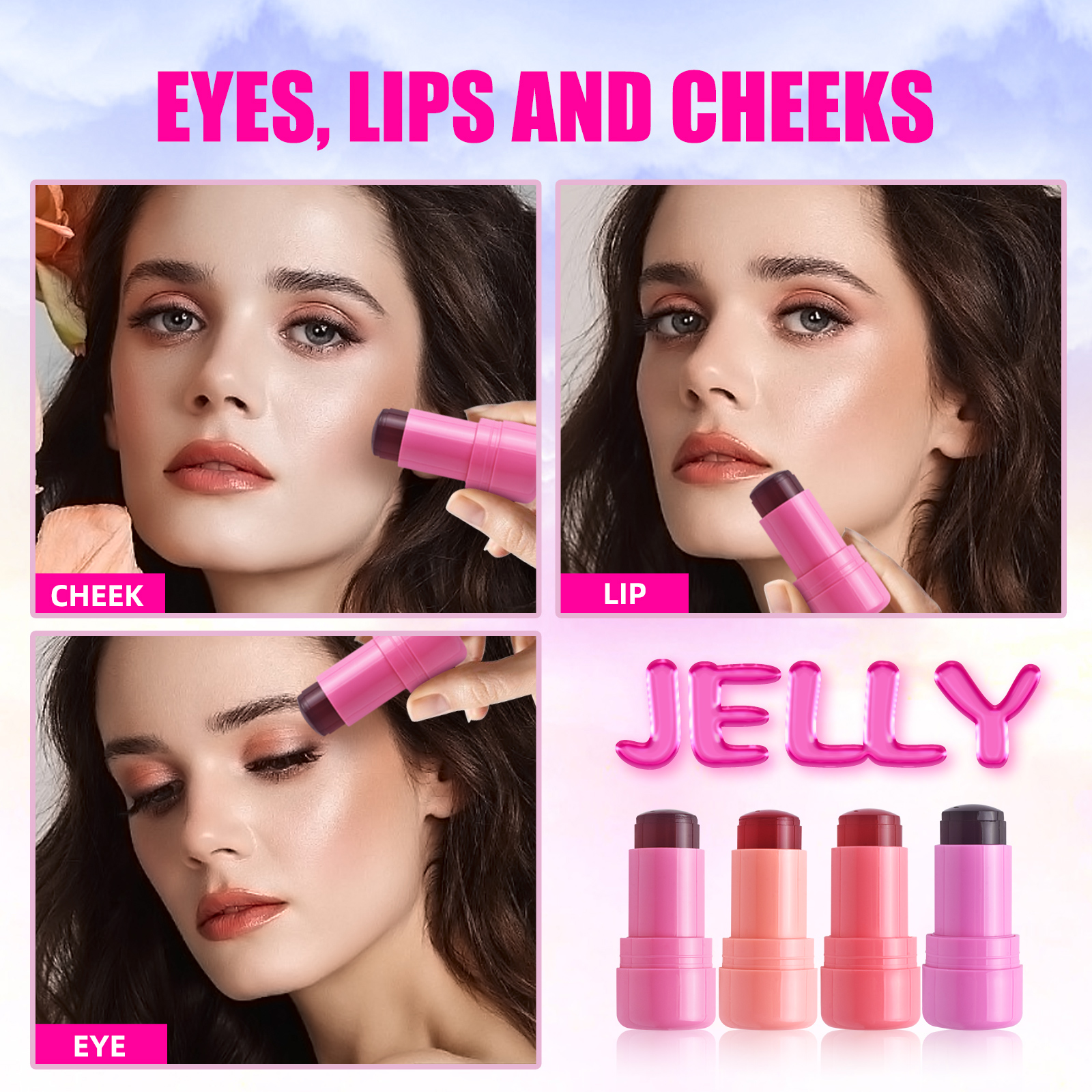 Jelly Blush Stick, Dual Use Lip and Cheek Tone, Easy Contouring, Even ...