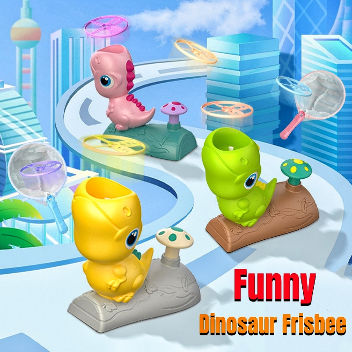 Dinosaur Ejection Frisbee Flying Sport Toy Launcher Parent-Child ...