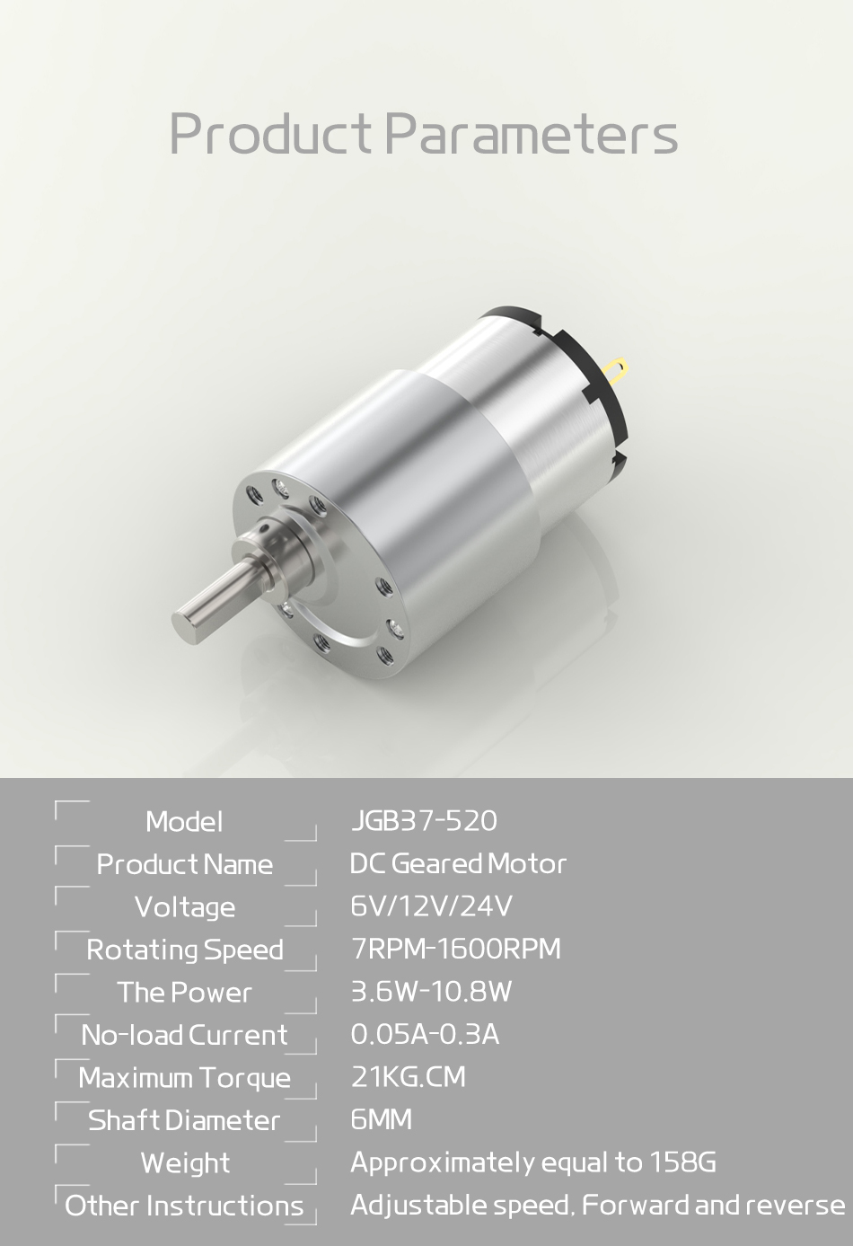 JGB37-520 Micro DC Reduction Gear Brushed Motor 6V/12V/24V Forward And ...