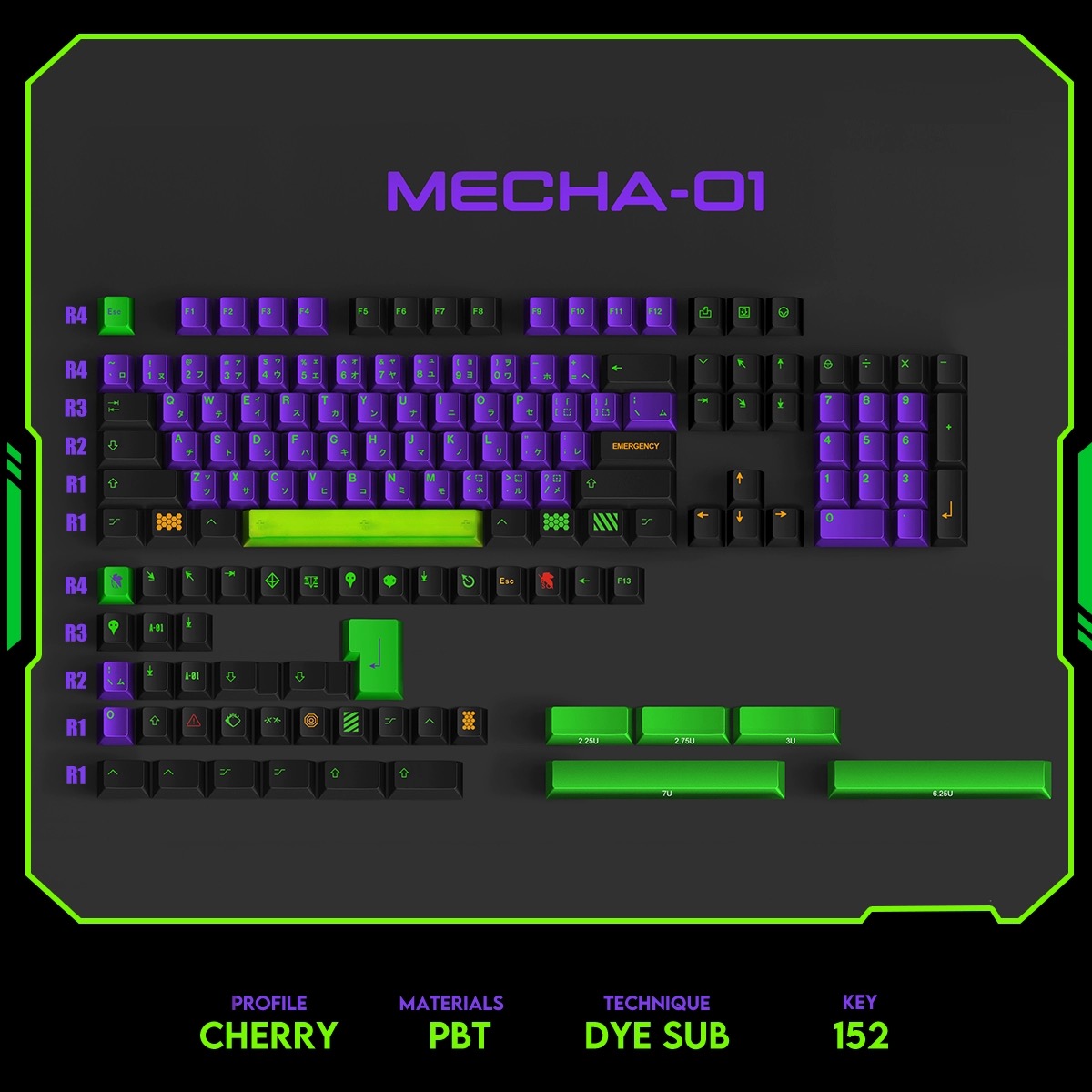 EVA MECHA-01 Keycap 171/152 Keys PC/PBT Material Cherry Profile DYE-SUB ...
