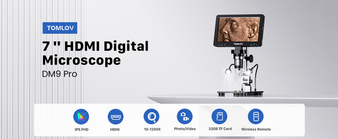 TOMLOV DM9 Pro 7" 1200X Digital HDMI Microscope 1080P Magnifier ...