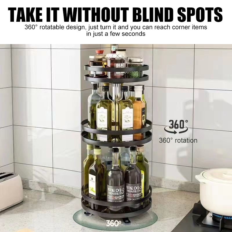 1/2/3 Tier 360° Rotating Spice Rack Rak Rempah Rak Penyimpanan Kitchen ...