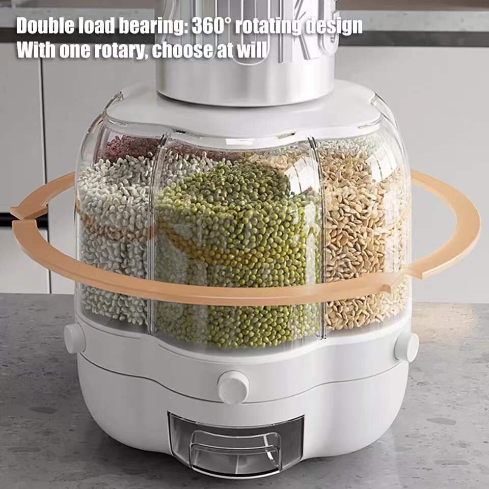 3 DAYS OFFER 6 Grid Rotating Rice Dispenser Rice Storage Bucket Rice ...