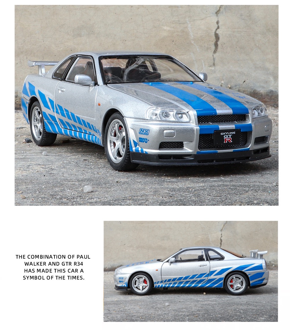 1:24 Scale Nissan GTR R34 Alloy Car Model Diecast Car Sound Light Car ...