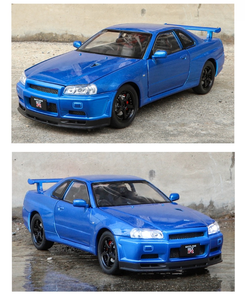 1:24 Scale Nissan GTR R34 Alloy Car Model Diecast Car Sound Light Car ...