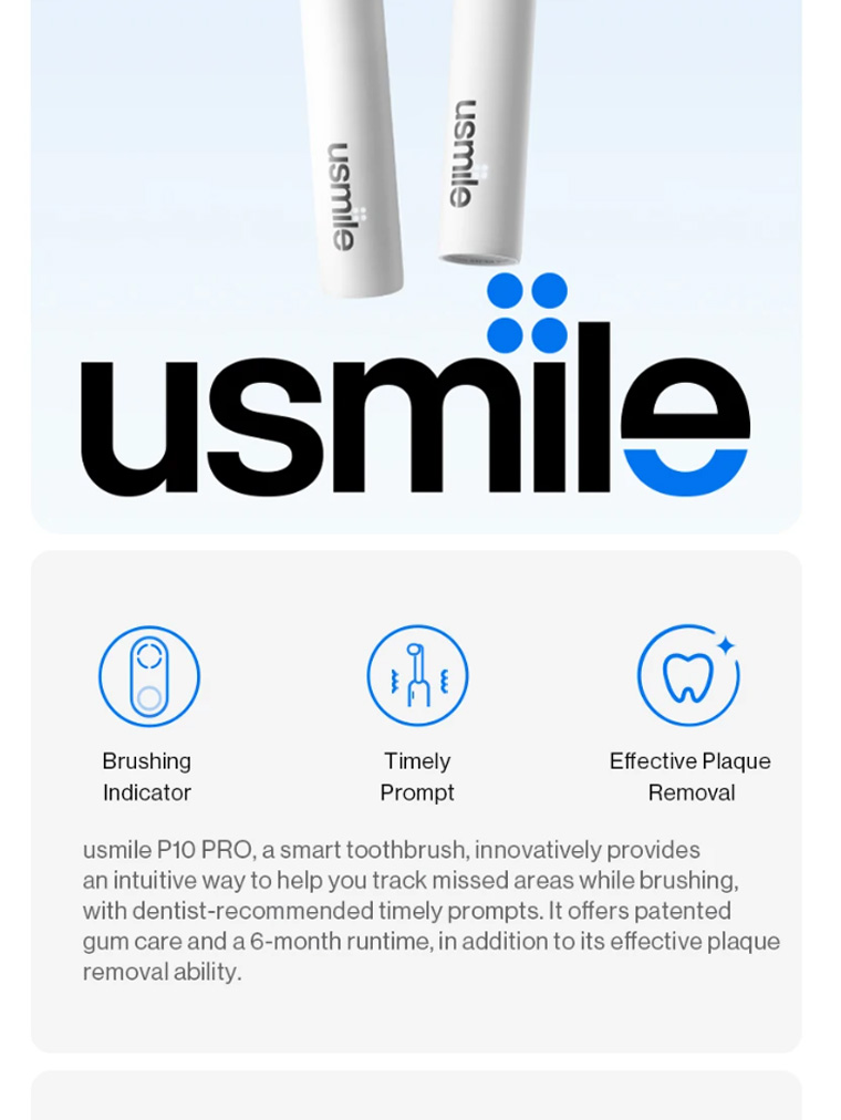 USMILE P10 Pro P10 Sonic Electric Toothbrush, 180 day long battery, waterproof IPX8, intelligent ...