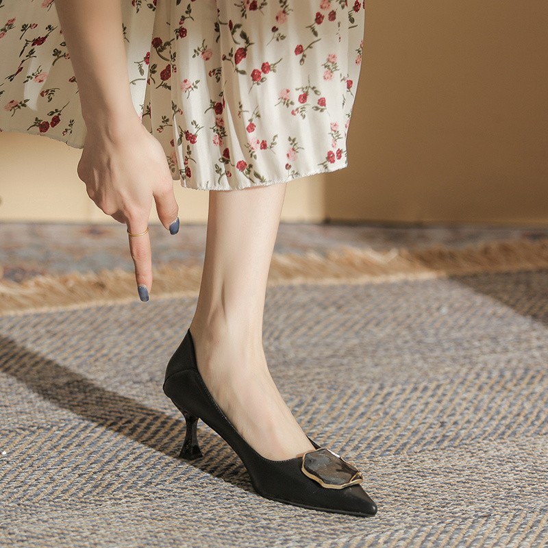 SWEETC Women Pointed Toe Stiletto High Heel Pump Shoes Black School ...