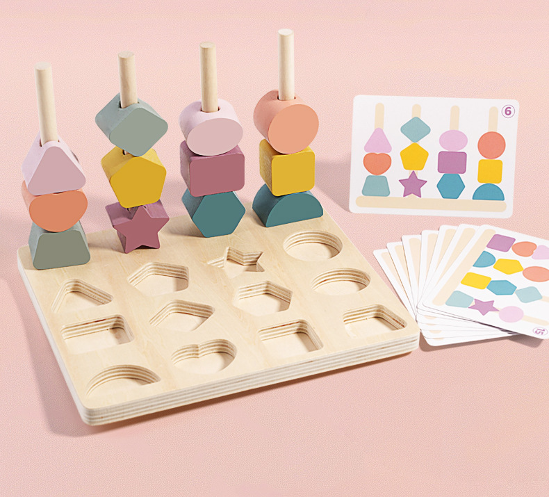 Wooden Beads Sequencing Toy Set,Montessori Toys for 3 4 5 Year Old ...