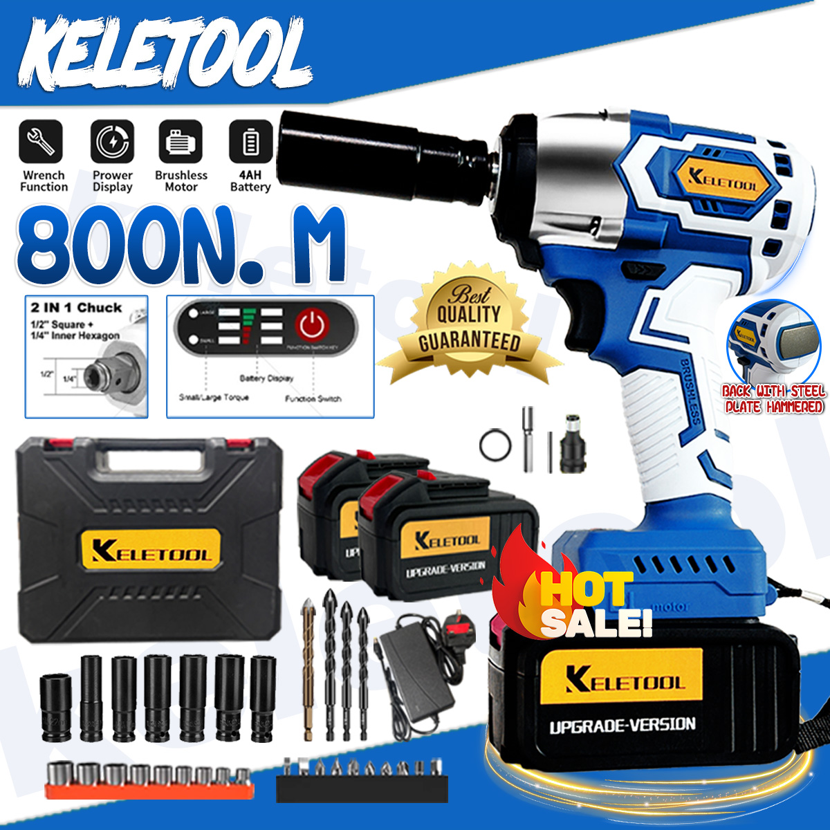 KELETOOL KE005 Impact Wrench 800N.M Electric Wrench Drill Tool Gun 1/2 ...