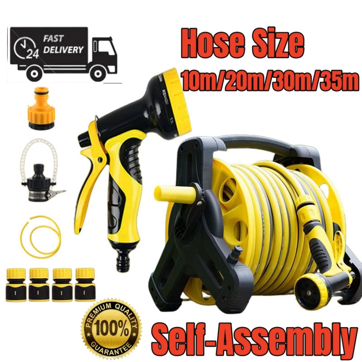 10M 15M 20M 25M 30M Hose Reel set Water Pipe Roll Storage Rack Garden ...
