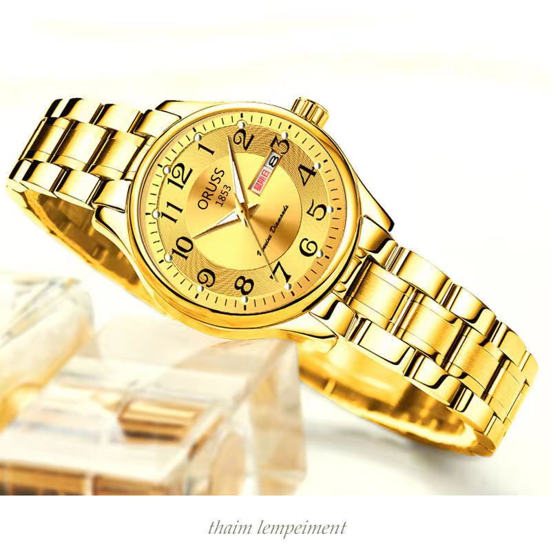ORUSS Original Women/Men Luxury Dual Calendar Stainless Steel Ladies ...