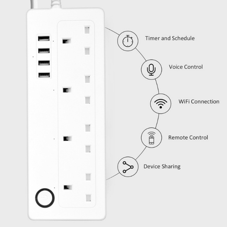 BOIO Smart Power Strip Surge Protector 4 UK Plug Outlet Power with 4 ...
