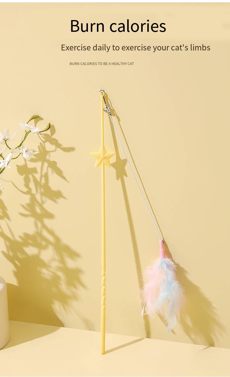 Star Teasing Cat Stick Pet Cat Toy with Bell Elastic Rope Feather ...
