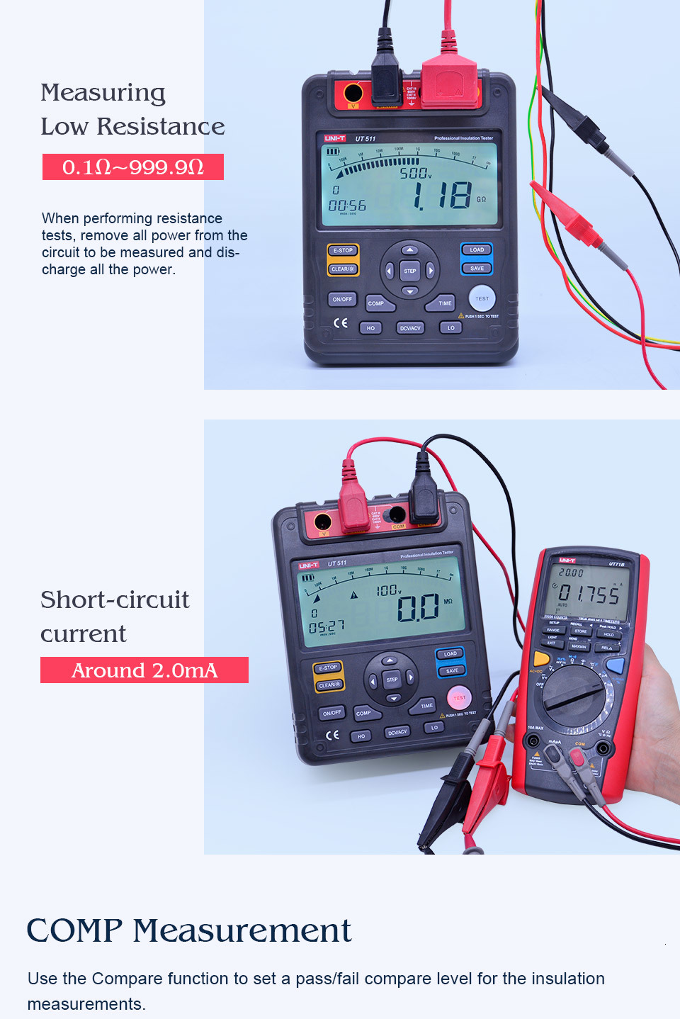 UNI-T UT511 UT512 Insulation Resistance Tester 100V~1000V Earth Ground ...