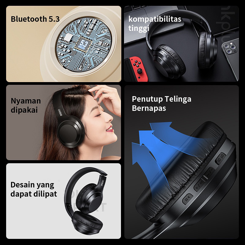 Bridio TH30 Bluetooth Headphones TWS With HD Stereo Sound HD Music ...