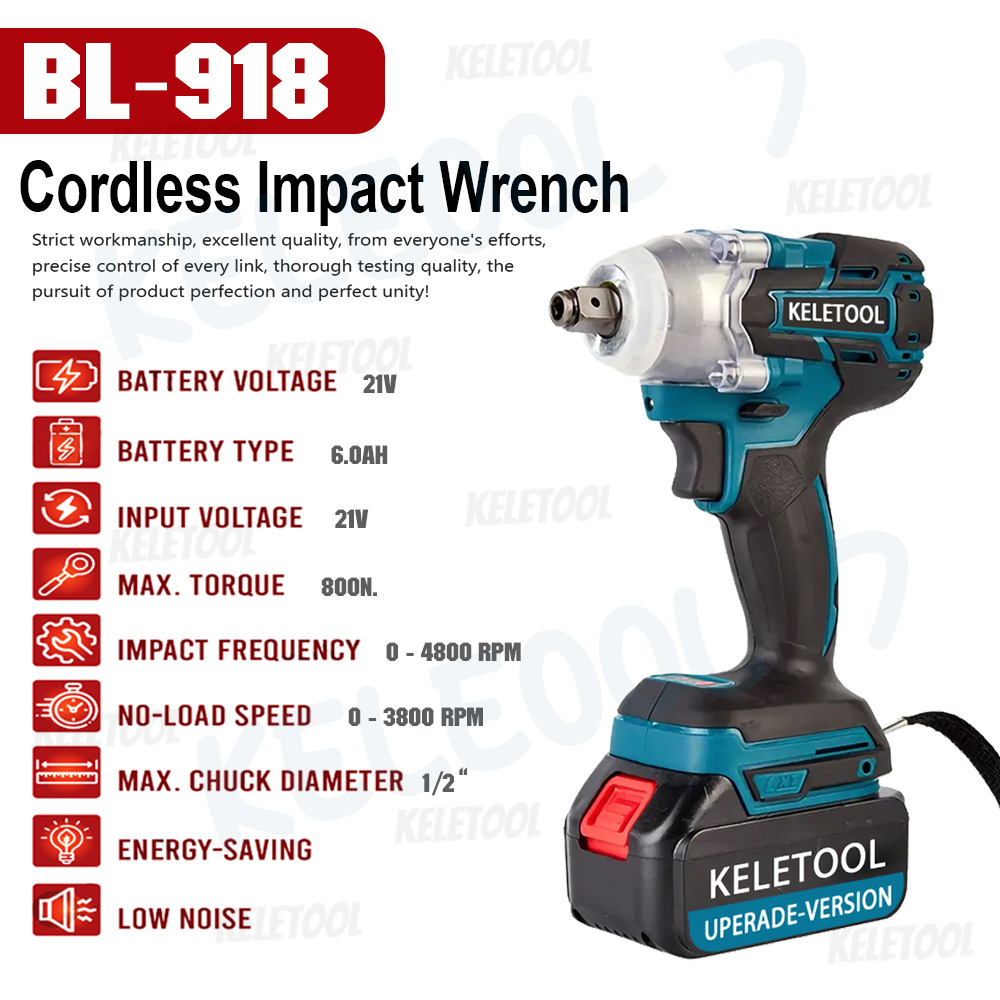 KELETOOL 800Nm Electric 1/2" Inch Cordless Impact Wrench Heavy Duty ...