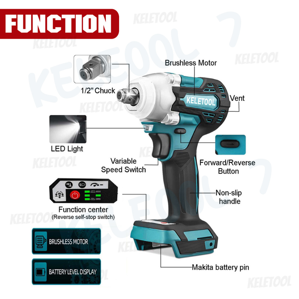 KELETOOL 800Nm Electric 1/2" Inch Cordless Impact Wrench Heavy Duty ...