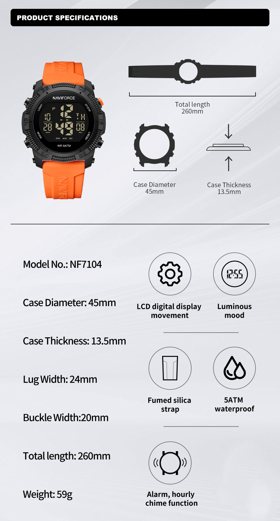 【NAVIFORCE】7104 New Model 2024 Original Sports Watch Waterproof Digital ...