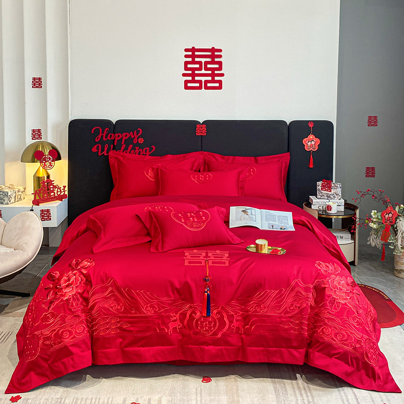 4 IN 1 Chinese Red Wedding Style Bedding Set Dragon And Phoenix ...