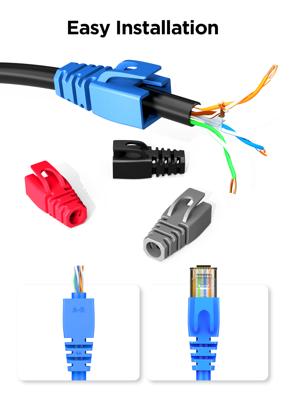 AMPCOM RJ45 Ethernet Network Strain Relief Boots Cable Connector Plug ...